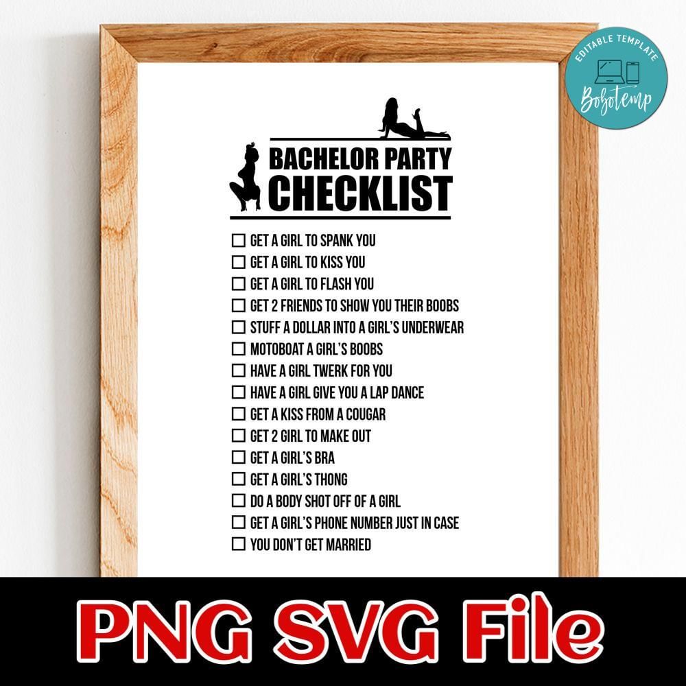 Bachelor Party Checklist SVG PNG | Bobotemp