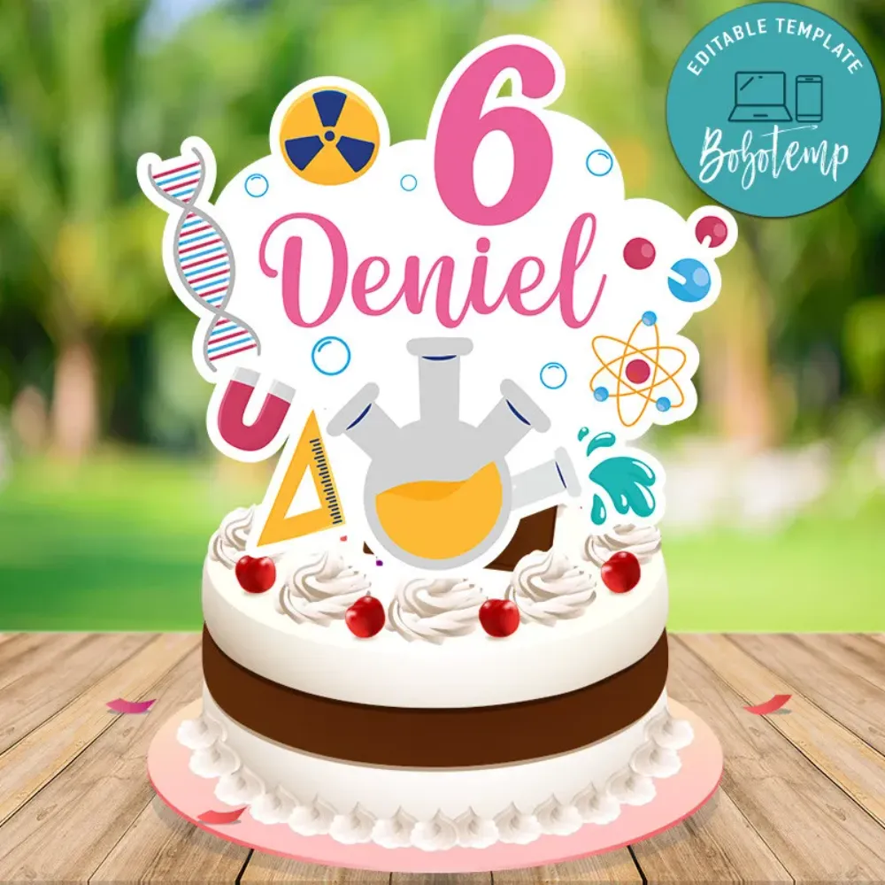 Mad Science Cake Topper Template Customizable Instant Download | Bobotemp