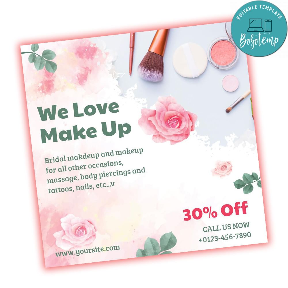 Bridal Make Up Flyer Template Customizable Instant Download | Bobotemp