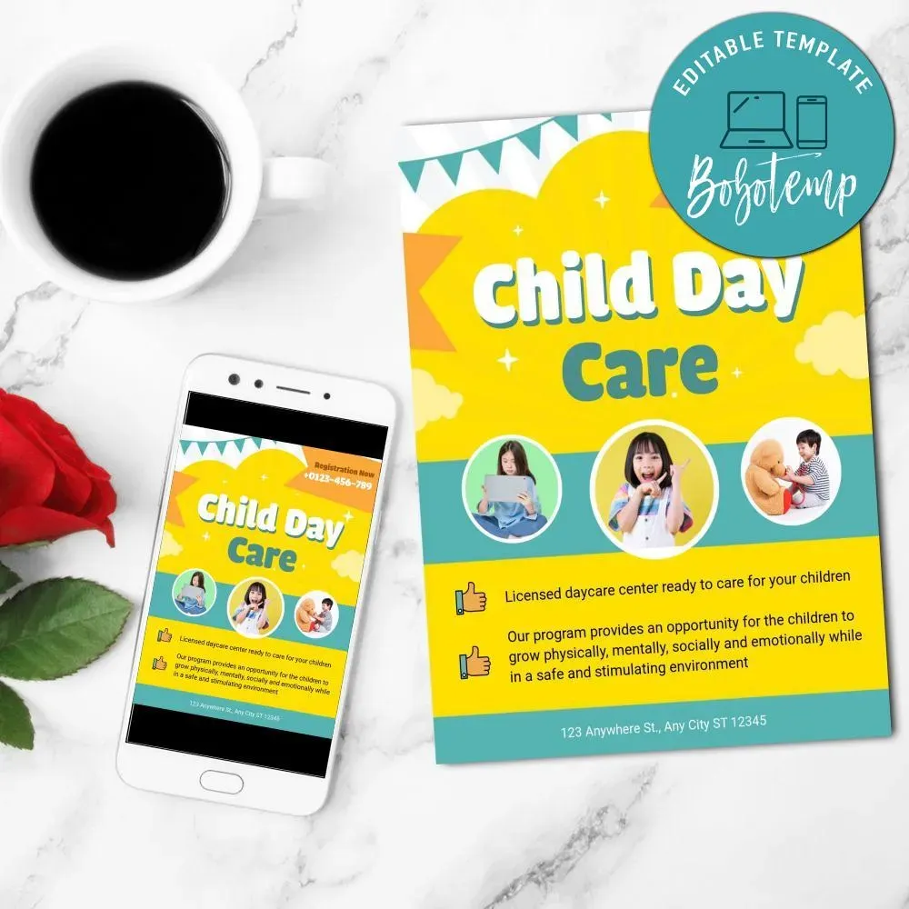 Child Day Care Flyer Customizable Template Instant Download | Bobotemp