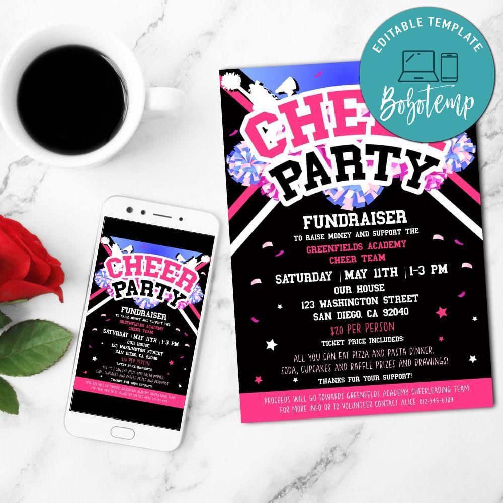 Dance Cheer Party Invitation Template Customizable DIY | Bobotemp