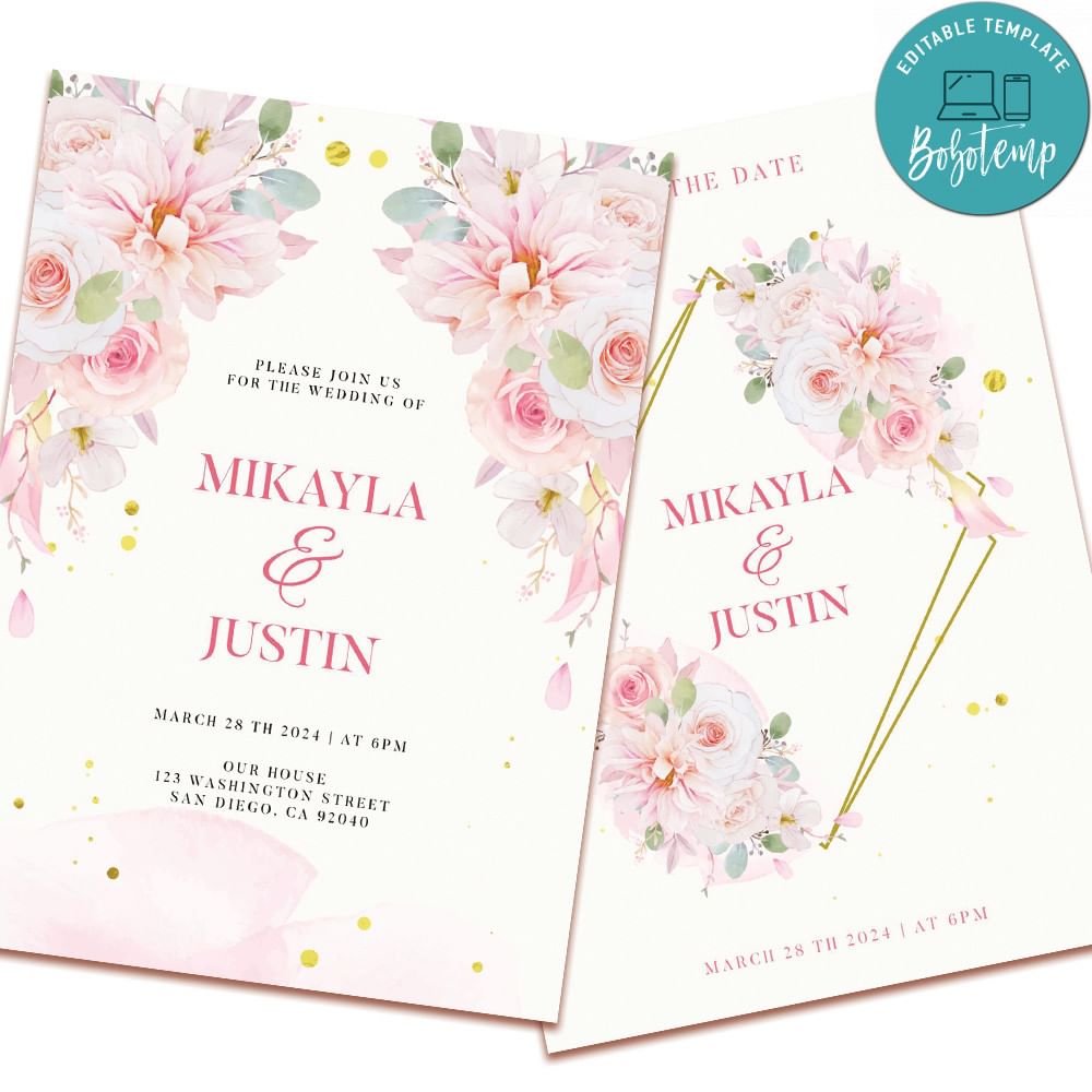 Spring Blush Wedding Invitation Template Customizable DIY | Bobotemp