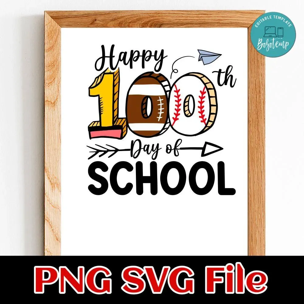 Happy 100 days of school PNG SVG file template | Bobotemp